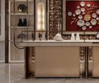 China Customizable Luxury Jewelry Showcase with Gold Metal Frame & Glass Front LED Lighting Durable Design Easy Clean for sale