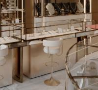 China Customizable Luxury Jewelry Showcase with Gold Metal Frame & Glass Front LED Lighting Durable Design Easy Clean for sale