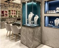 China Modern Luxury Mdf Jewelry Shop Furniture Wall Display Shelves Counter Design Jewelry Display Cabinet for Shopping Mall for sale