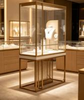 China Luxury Jewelry Display Cabinet Stainless Steel Tower Jewelry Showcase Curved Glass Smart Led Lights Electronic Retail Store Mall for sale