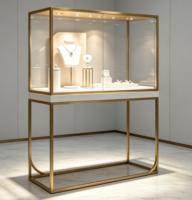 China Luxury Jewelry Display Cabinet Stainless Steel Tower Jewelry Showcase Curved Glass Smart Led Lights Electronic Retail Store Mall for sale