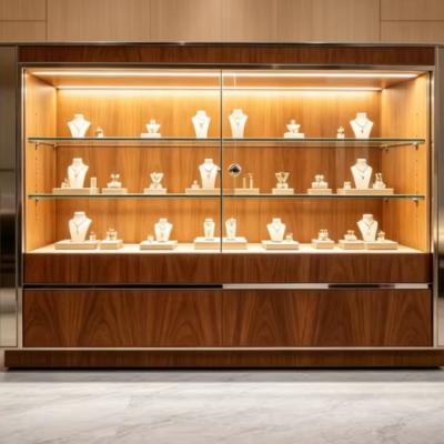 China GZowin Factory Directly Sell Wood Stainless Steel LED-Lit High-End Jewelry Display Cabinet Customized Finish Durable High for sale