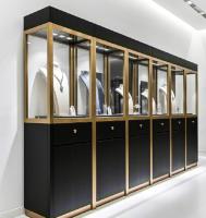 China Museum-Grade Jewelry Wall Display, Black Wood & Gold Metal Frame Glass Showcase with Lockable Drawers for Luxury Retail for sale