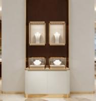 China High-End LED Lit White & Gold Jewelry Tall Display Case Arched Frame Glass Showcase with Storage Cabinet for Showroom Retail for sale