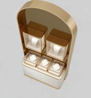 China High-End LED Lit White & Gold Jewelry Tall Display Case Arched Frame Glass Showcase with Storage Cabinet for Showroom Retail for sale