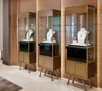 China Luxury Modern Freestanding Jewelry Display Cabinet with LED Lit Glass Showcase & Durable Wooden Storage for Mall Retail for sale