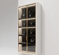 China Rounded Corner Island Jewelry Display Counter | Cream Body Rose Gold Trim | Glass Showcase LED Lights | Durable Luxury Malls for sale