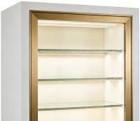 China Custom Luxury Tall Jewelry Display Cabinet, Premium White & Gold Stainless Steel Glass Showcase for High-End Jewelry Boutique for sale