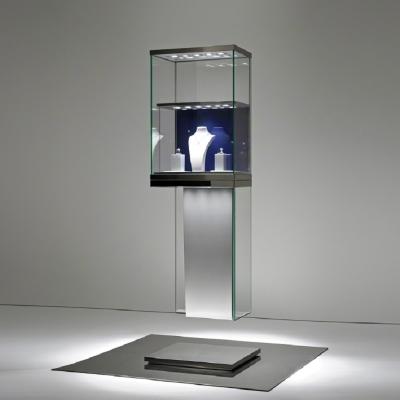 China Custom Luxury Floating Jewelry Display Tower, Premium Stainless Steel & Tempered Glass Showcase for High-End Jewelry Boutique for sale