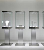 China Custom Luxury Floating Jewelry Display Tower, Premium Stainless Steel & Tempered Glass Showcase for High-End Jewelry Boutique for sale