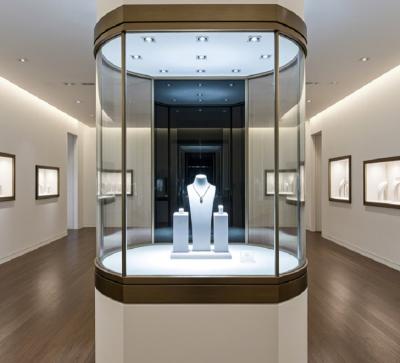 China Custom Bronze Freestanding Modern LED Jewelry Display Tower Retail Showcase for Luxury Jewelry Store Shopping Mall Interior for sale