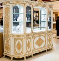 China French Baroque Tall Jewelry Display Cabinet | White Gold Carved Wood | LED Glass Showcase for Retail Store & Mall for sale