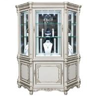 China French Baroque Hexagonal Jewelry Display Cabinet | Ivory White Gold Carved Frame | Multi-Sided Glass Showcase Built-in LED Malls for sale