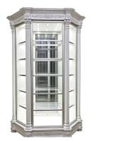 China French Baroque Hexagonal Jewelry Display Cabinet | Ivory White Gold Carved Frame | Multi-Sided Glass Showcase Built-in LED Malls for sale