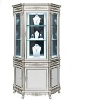 China French Baroque Hexagonal Jewelry Display Cabinet | Ivory White Gold Carved Frame | Multi-Sided Glass Showcase Built-in LED Malls for sale
