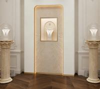 China Luxury Roman Column Jewelry Display Stand LED Lighting Custom Marble Necklace Showcase Glass Dome Durable High-End Jewelry for sale
