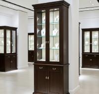 China Classic Solid Wood Tall Jewelry Display Cabinet with LED Lighting | Dark Walnut Finish | Retail Store & Mall Showcase Storage for sale