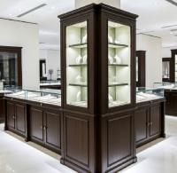 China Classic Solid Wood Tall Jewelry Display Cabinet with LED Lighting | Dark Walnut Finish | Retail Store & Mall Showcase Storage for sale