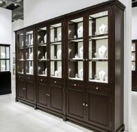 China Classic Solid Wood Tall Jewelry Display Cabinet with LED Lighting | Dark Walnut Finish | Retail Store & Mall Showcase Storage for sale