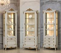 China French Vintage Tall Jewelry Display Cabinet | White Gold Carved Solid Wood | Glass Door Showcase Built-in LED Lights Showroom for sale