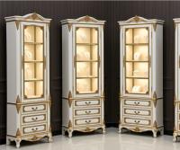 China French Vintage Tall Jewelry Display Cabinet | White Gold Carved Solid Wood | Glass Door Showcase Built-in LED Lights Showroom for sale