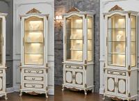 China French Vintage Tall Jewelry Display Cabinet | White Gold Carved Solid Wood | Glass Door Showcase Built-in LED Lights Showroom for sale