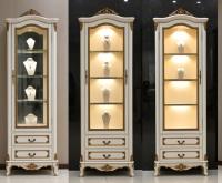 China French Vintage Tall Jewelry Display Cabinet | White Gold Carved Solid Wood | Glass Door Showcase Built-in LED Lights Showroom for sale