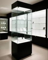 China Retail Wall Jewelry Showcase Metal Structure Wooden Back Panel Glass Display Cabinet for sale