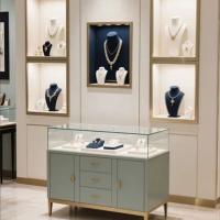 China Elegant Jewelry Shop Showcase Solid Wood Metal Frame Transparent Glass Display Cabinet for sale