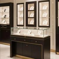 China Elegant Jewelry Shop Showcase Solid Wood Metal Frame Transparent Glass Display Cabinet for sale