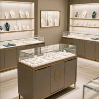 China Elegant Jewelry Shop Showcase Solid Wood Metal Frame Transparent Glass Display Cabinet for sale
