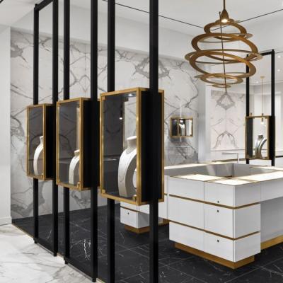 China Bespoke Jewelry Display Furniture Solid Wood Metal Glass Jewelry Cabinet for Jewelry Store for sale