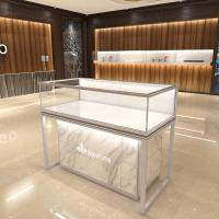 China Bright LED Jewelry Cabinet Wood Base Metal Frame Transparent Glass Display Showcase for sale