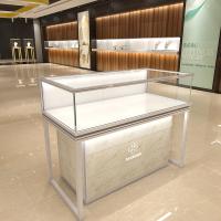China Bright LED Jewelry Cabinet Wood Base Metal Frame Transparent Glass Display Showcase for sale