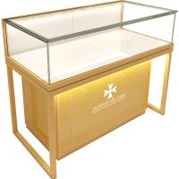 China Bright LED Jewelry Cabinet Wood Base Metal Frame Transparent Glass Display Showcase for sale