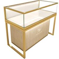 China Bright LED Jewelry Cabinet Wood Base Metal Frame Transparent Glass Display Showcase for sale