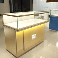 China Premium Glowing Jewelry Display Case Solid Wood Metal Frame LED Light Showcase for sale