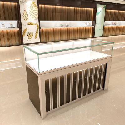 China Modern LED Jewelry Showcase Wood Metal Glass Commercial Illuminated Display Cabinet for sale