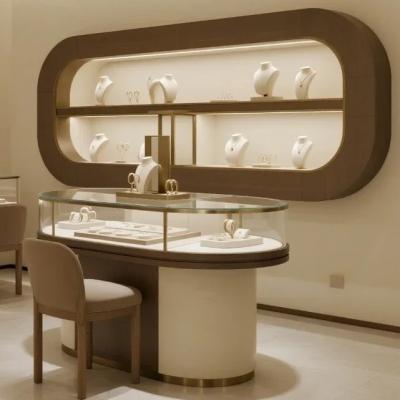 China Simple Style Jewelry Showcase Metal Frame Wood Panel Clear Glass Display Cabinet for sale