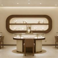 China Simple Style Jewelry Showcase Metal Frame Wood Panel Clear Glass Display Cabinet for sale