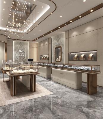 China Sleek Jewelry Shop Display Cabinet Metal Structure Wooden Base Transparent Glass Case for sale