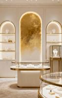 China Modern Oval Glass Jewelry Display Case with Grooved Base and LED-Lit Curved Surface Display Showcase for sale