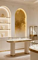 China Modern Oval Glass Jewelry Display Case with Grooved Base and LED-Lit Curved Surface Display Showcase for sale