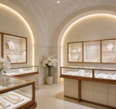 China Stainless Steel Frame Glass Jewelry Display Cabinet for Ring Necklace Watch for sale