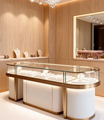 China White Stainless Steel Frame Tempered Glass Jewelry Showcase with Storage Drawers for sale