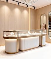 China White Stainless Steel Frame Tempered Glass Jewelry Showcase with Storage Drawers for sale