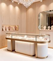 China White Stainless Steel Frame Tempered Glass Jewelry Showcase with Storage Drawers for sale