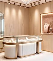 China White Stainless Steel Frame Tempered Glass Jewelry Showcase with Storage Drawers for sale