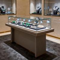 China Floor Standing Glass Jewelry Display Cabinet Stainless Steel Frame Commercial Use for sale