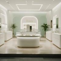 China White Wood Frame Glass Jewelry Showcase Bright Color for Boutique Stores for sale